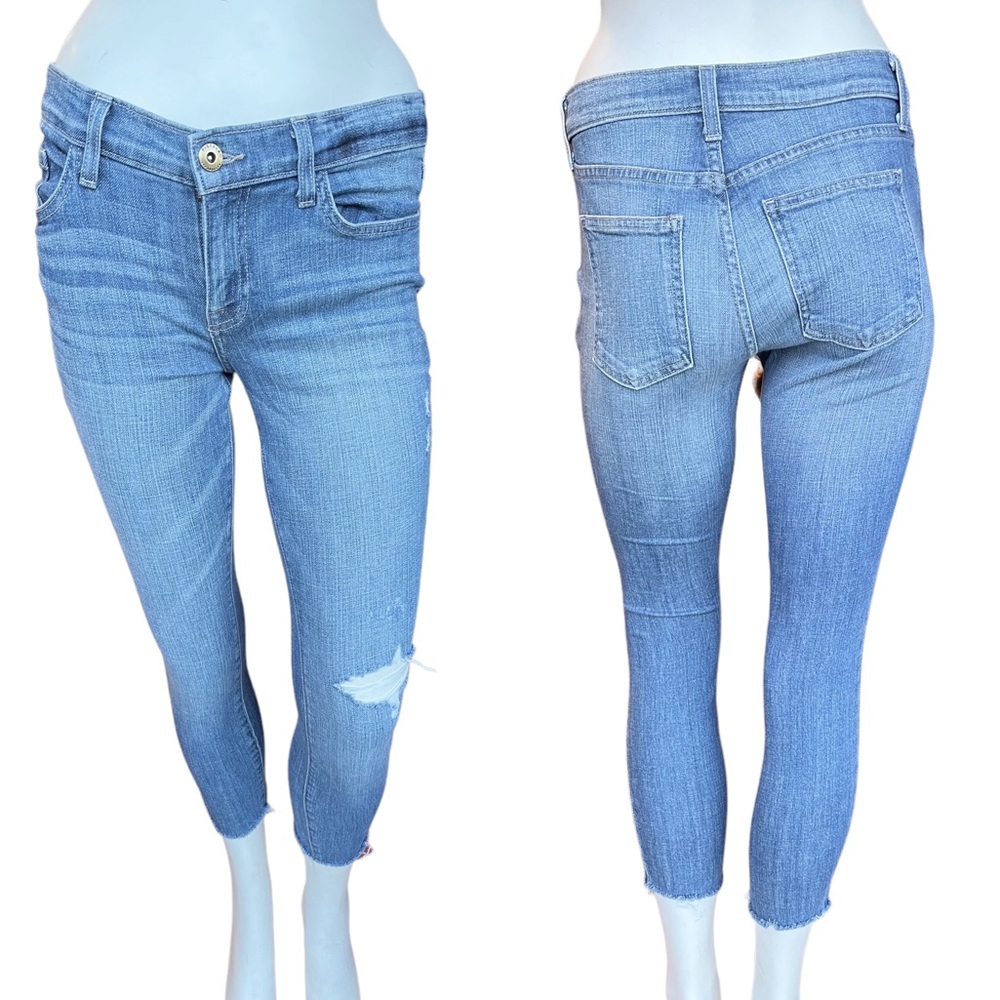 Pistola Mid Rise Medium Wash Cropped Raw Hem Distress… - Gem